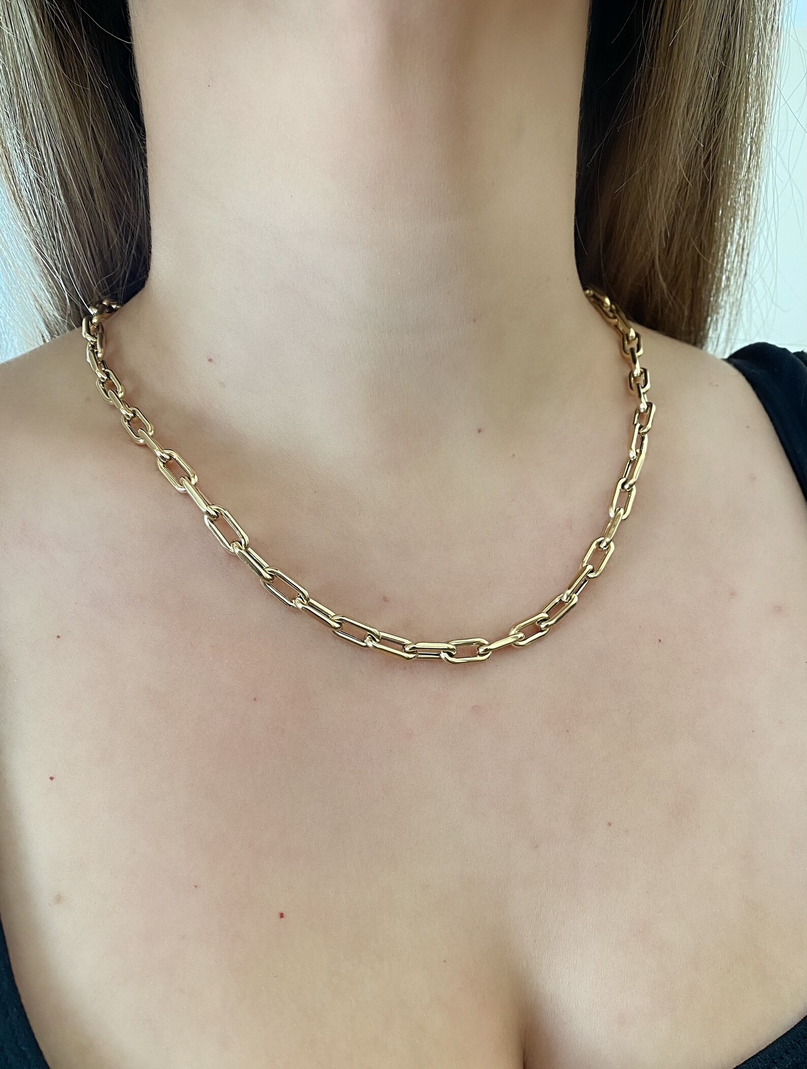 14k Paper Clip Gold Chain. Trendy Real Gold Paper Clip Link - Etsy