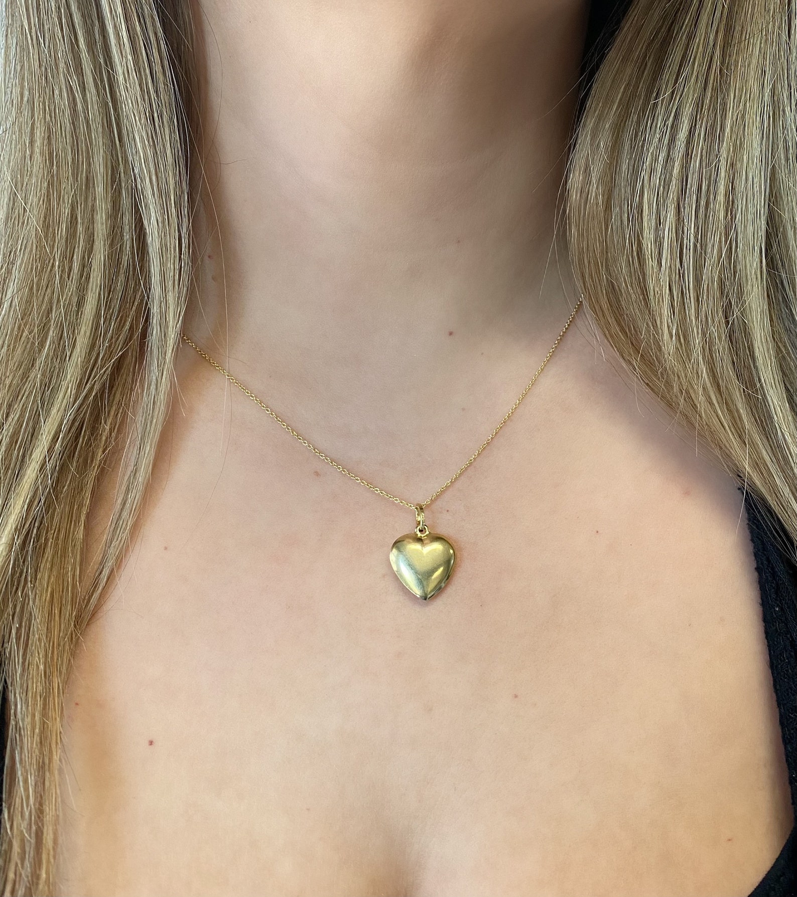 14k Solid Gold Heart Pendant. Puffy Heart Charm Pendant. Love Necklace ...