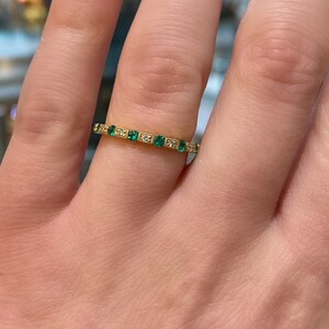 Art Deco Emerald Green and Diamond Band. Emerald Diamond Stackable Ring ...