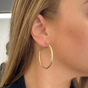 14k Gold 2 Inch Hoop Earrings. 2 Inch 3mm Yellow Gold Hoop Earrings ...