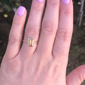 Rectangular Emerald Cut Yellow Topaz Diamond Ring. Statement Ring ...