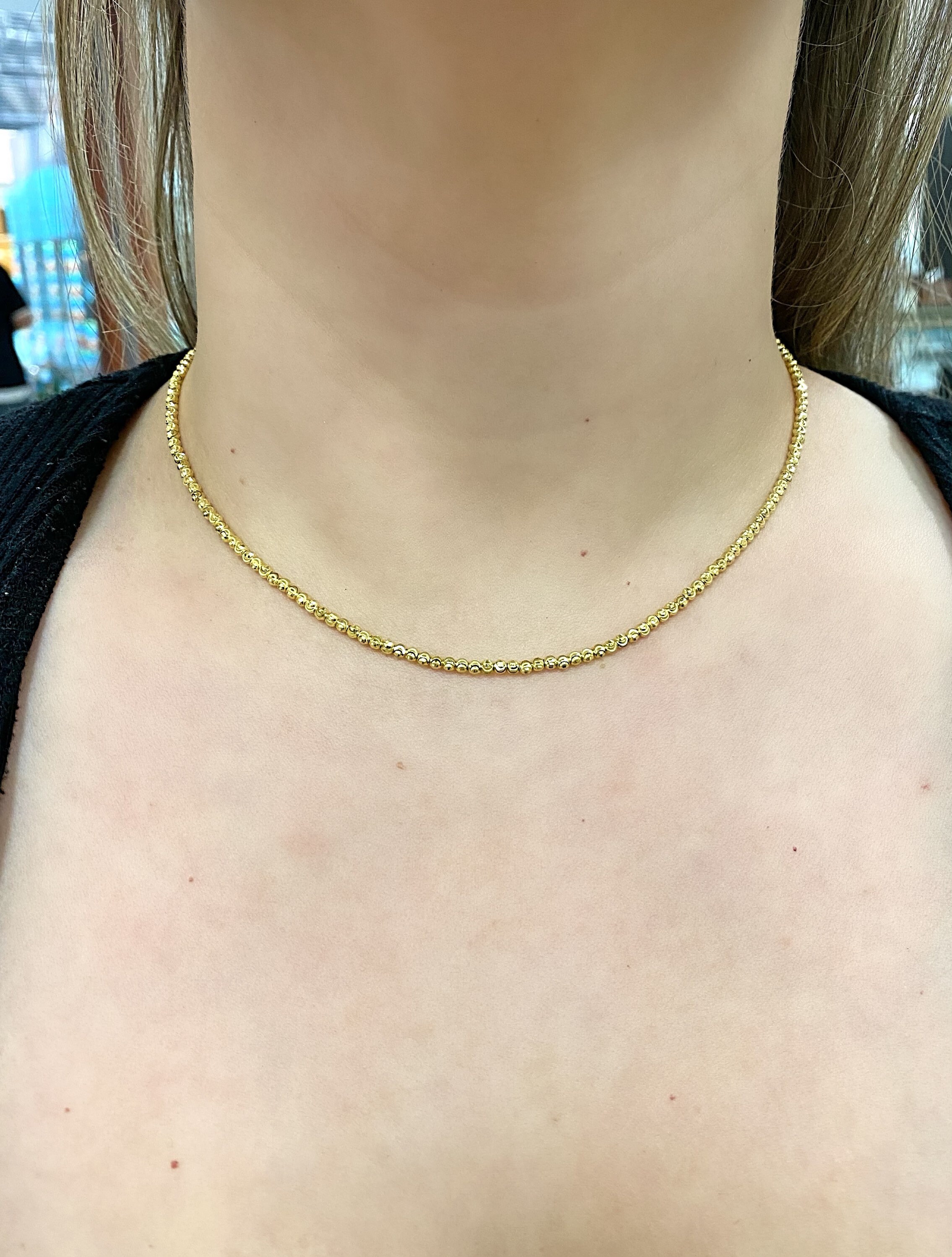 14k Moon Cut Chain. Beaded Diamond Cut Choker Chain. Shiny Gold ...
