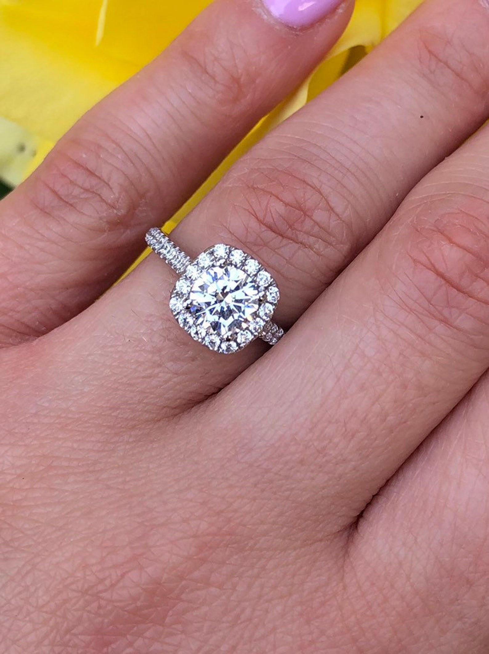 Art Deco Halo Round Engagement Ring. Vintage Halo Engagement | Etsy