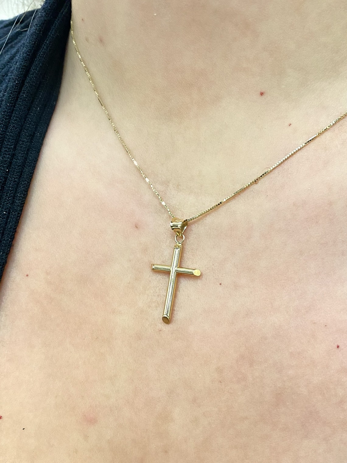 14k Gold Cross Pendant. 1 Inch Gold Cross Necklace. Layering - Etsy