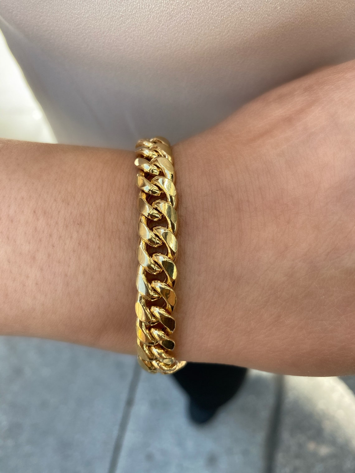 14k Gold Thick Miami Cuban Men’s Bracelet. 9mm Miami Cuban Yellow Gold ...