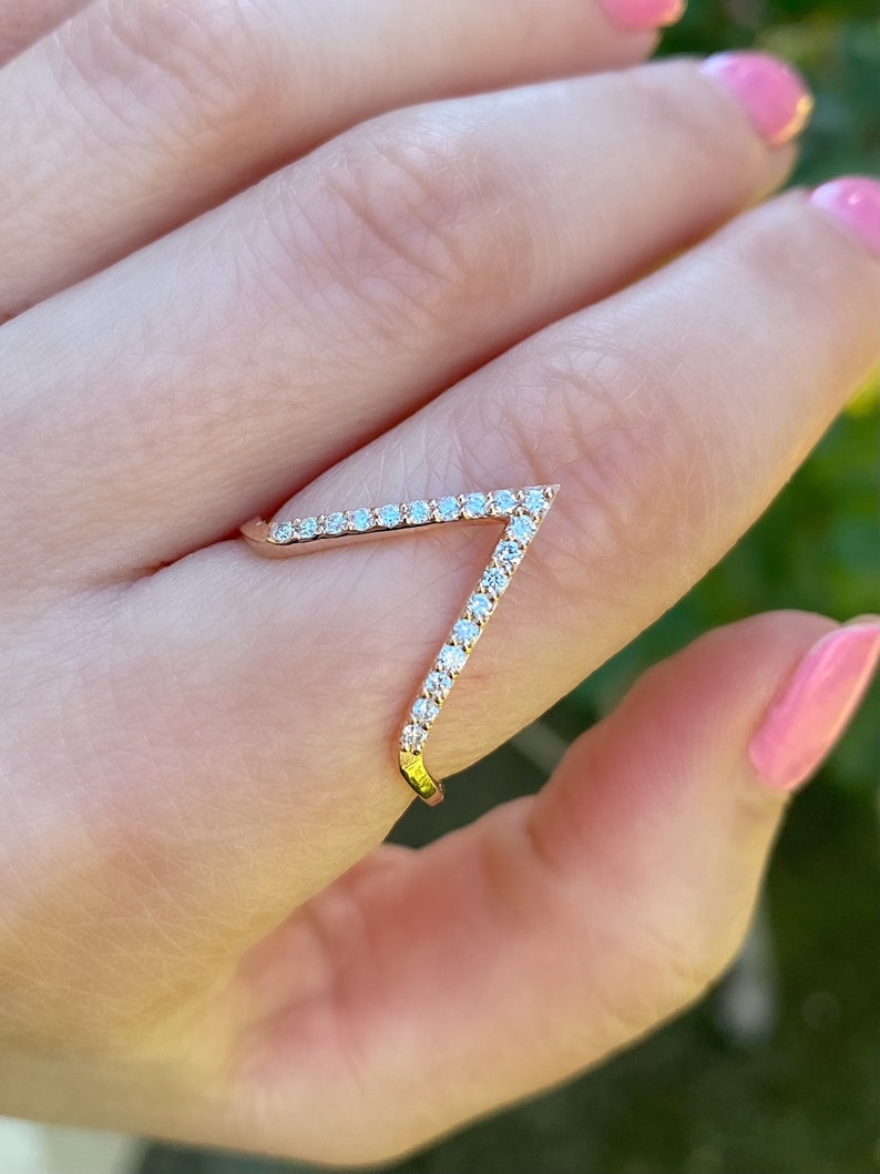 14k Deep V Diamond Ring. V Diamond Ring. Stackable V Diamond - Etsy