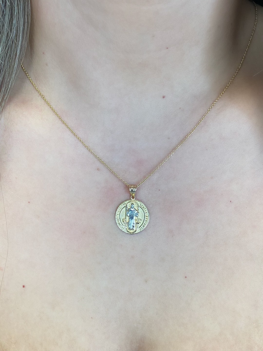 14k Solid Gold Saint Benedict Medallion. CSSML Cross Gold Pendant ...