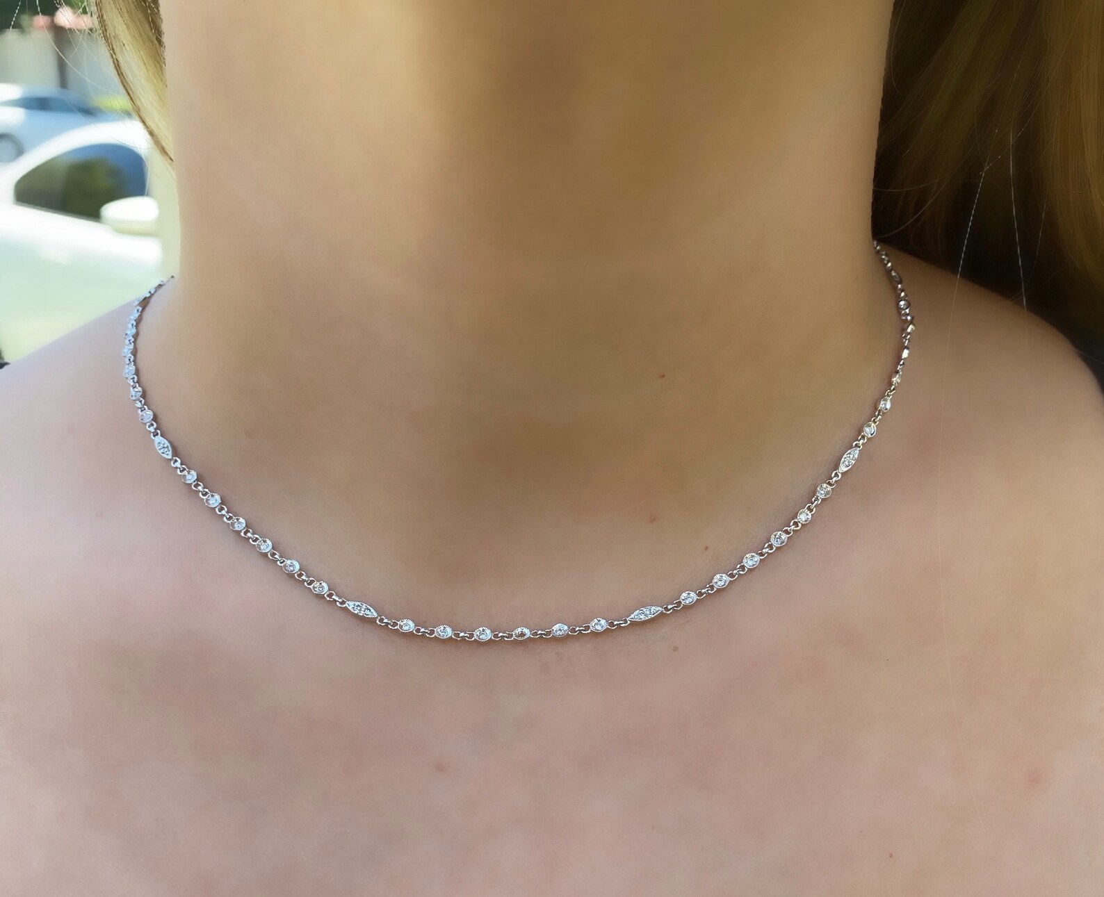 Art Deco White Gold Diamond Choker Chain. Diamond Chains. | Etsy