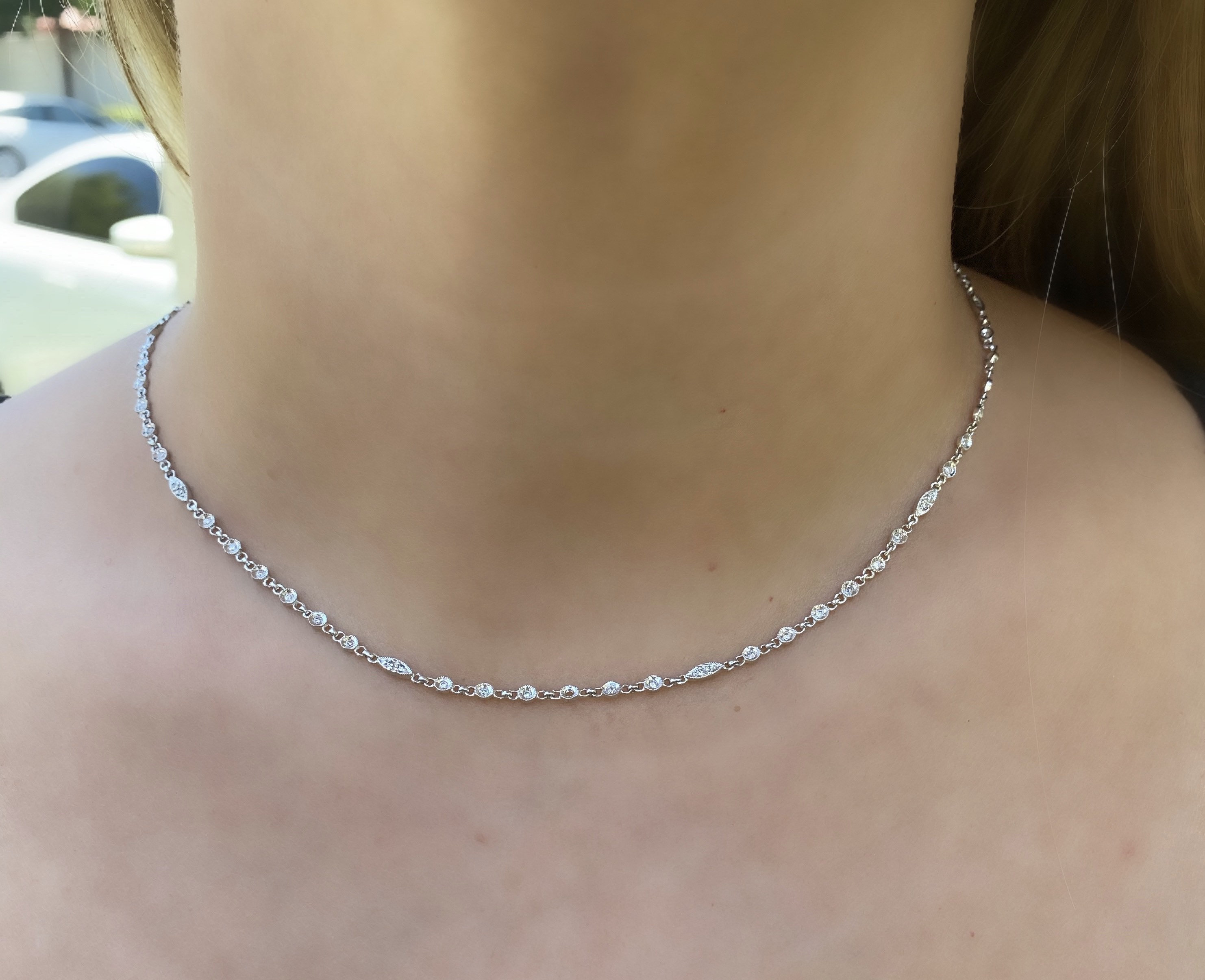 Art Deco white gold diamond choker chain. Diamond chains. Chokers. Stackable necklaces. Etsy