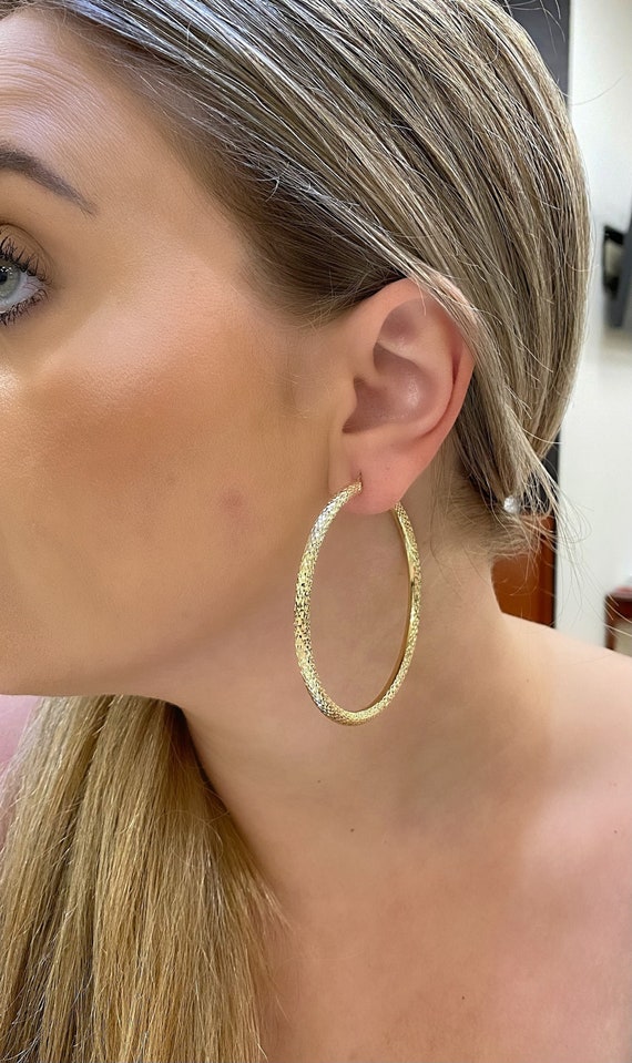 14k Diamond Cut Hoop Earrings. Gorgeous Super Shiny Diamond Cut Hoops. 2.5 Inch Hoop Earrings. Etsy