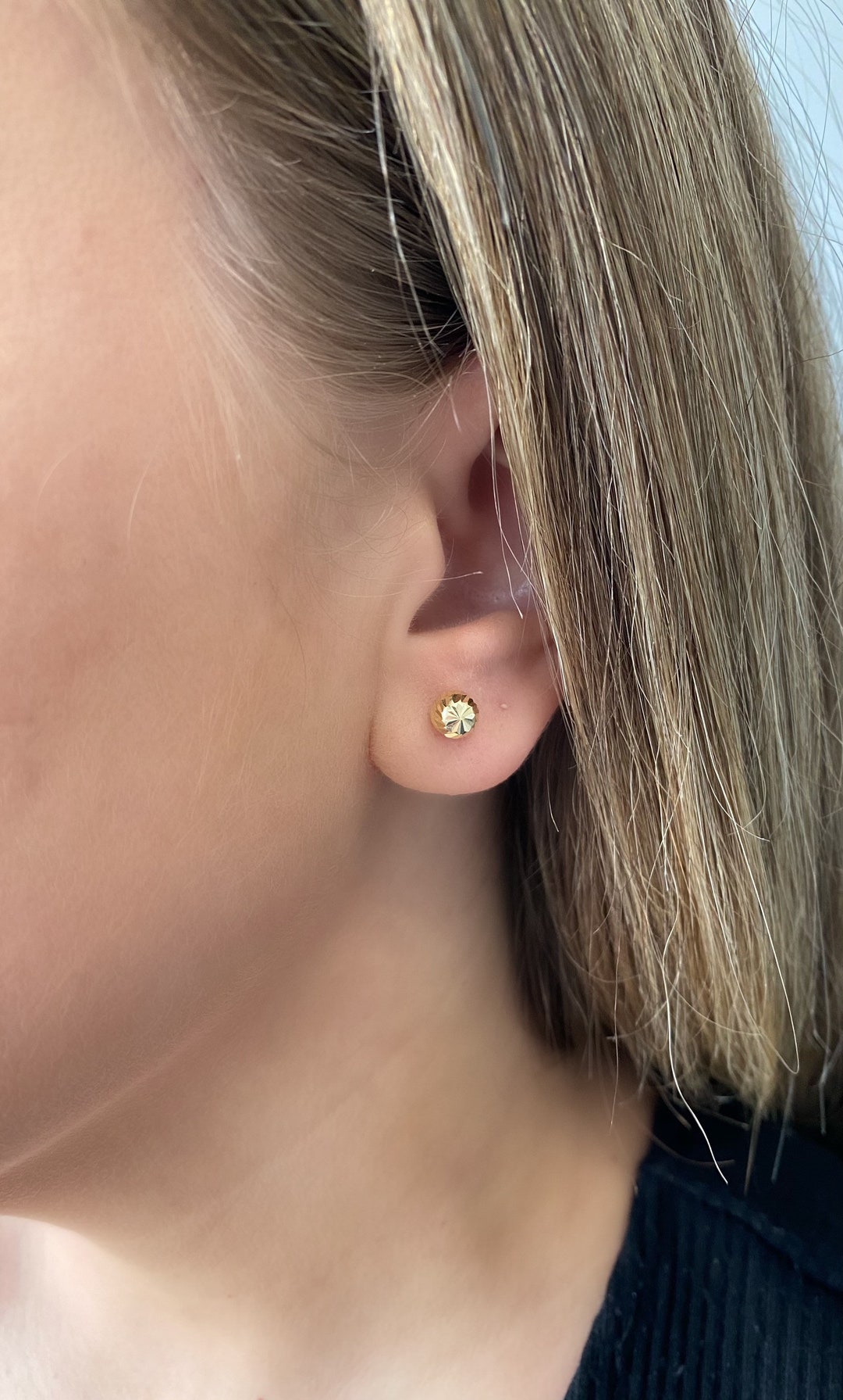 14k Solid Gold Stud Earrings. Diamond Cut Gold Stud Earrings. Ball Post ...