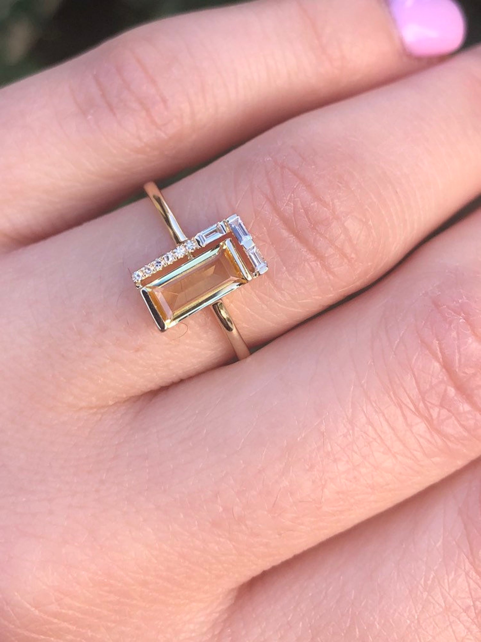 Rectangular Emerald Cut Yellow Topaz Diamond Ring. Statement - Etsy