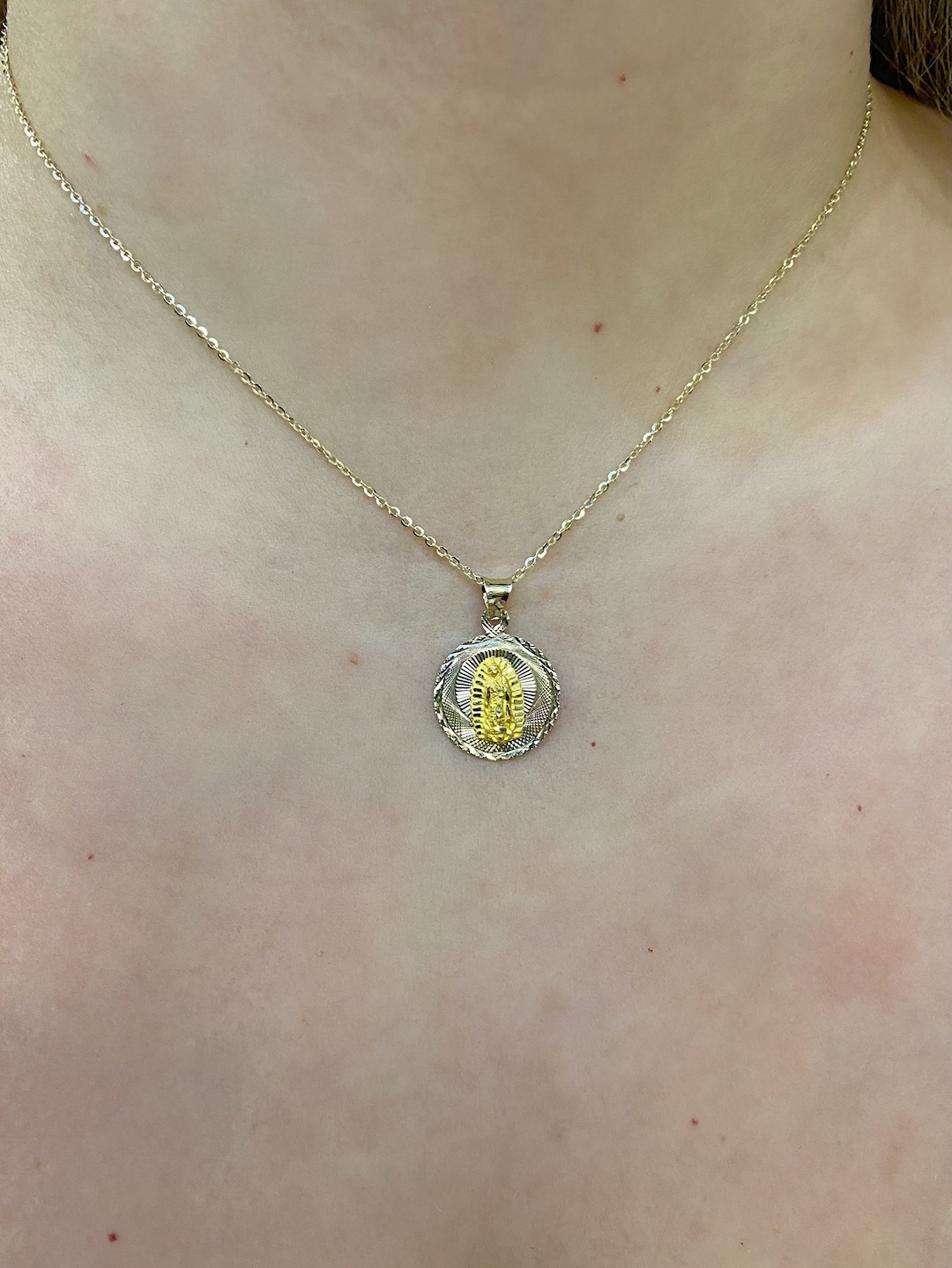 14k Tri Color Virgin Mary Medallion. Virgin Mary Pendant. Religious ...