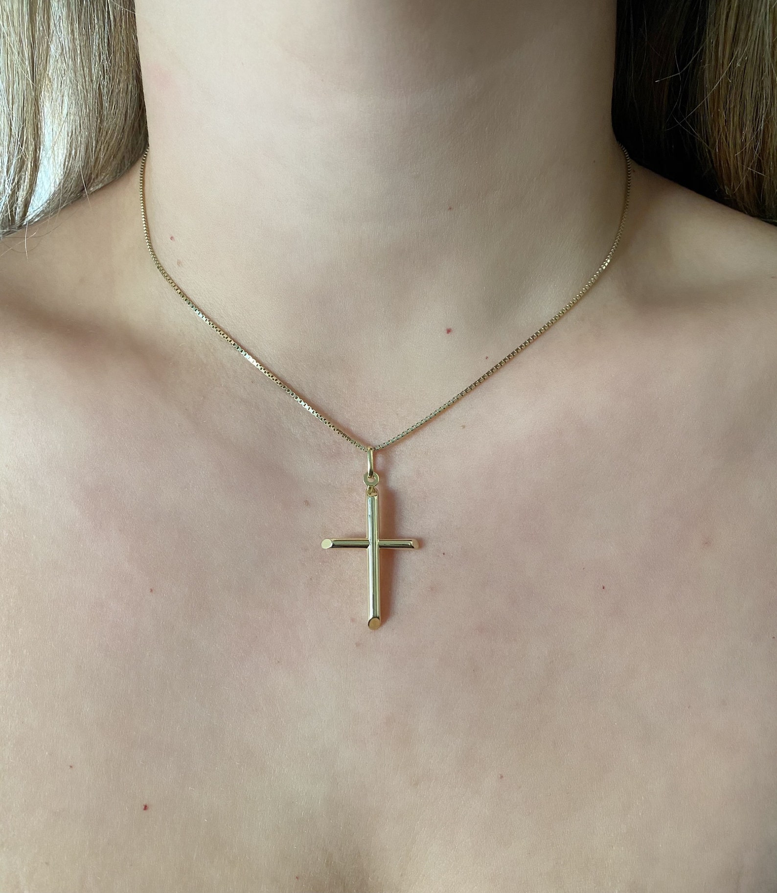 14k Cross Necklace. Genuine Gold Cross Pendant. Plain Gold Cross ...