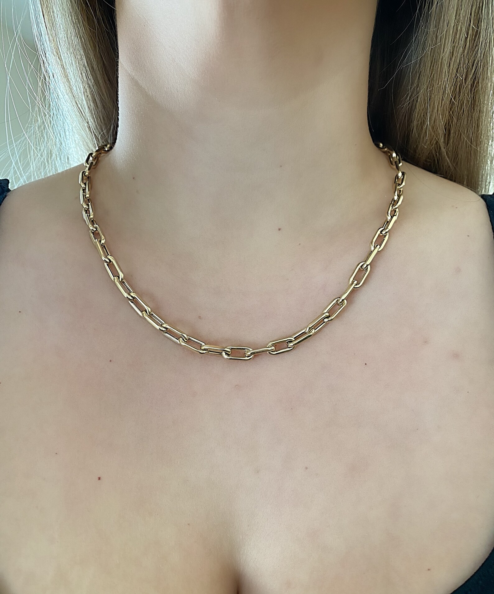 14k Paper Clip Gold Chain. Trendy Real Gold Puffed Paper Clip Link ...