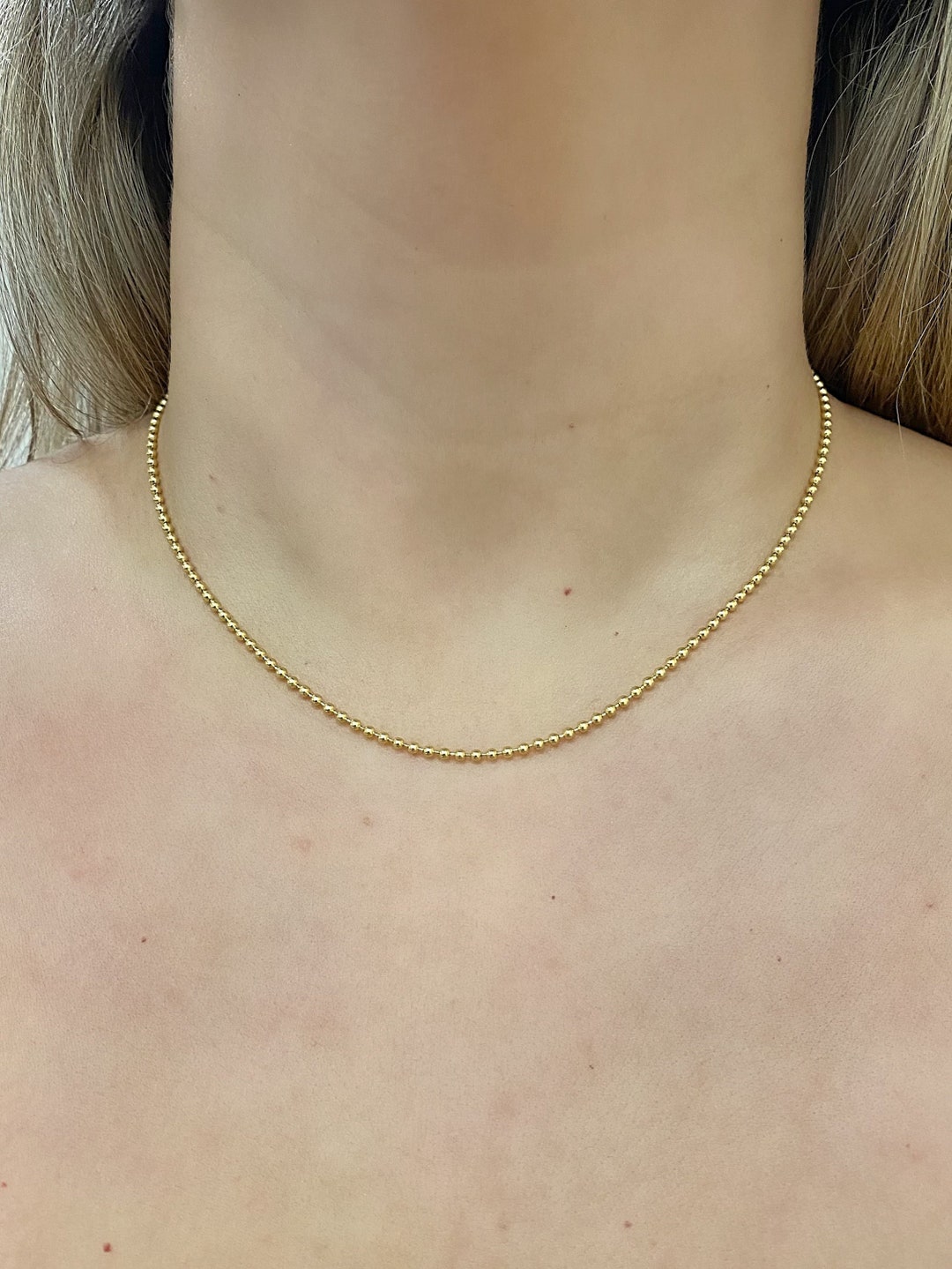 14k Gold Bead Chain. Classic Gold Beaded Chains. Stackable Trendy Gold ...
