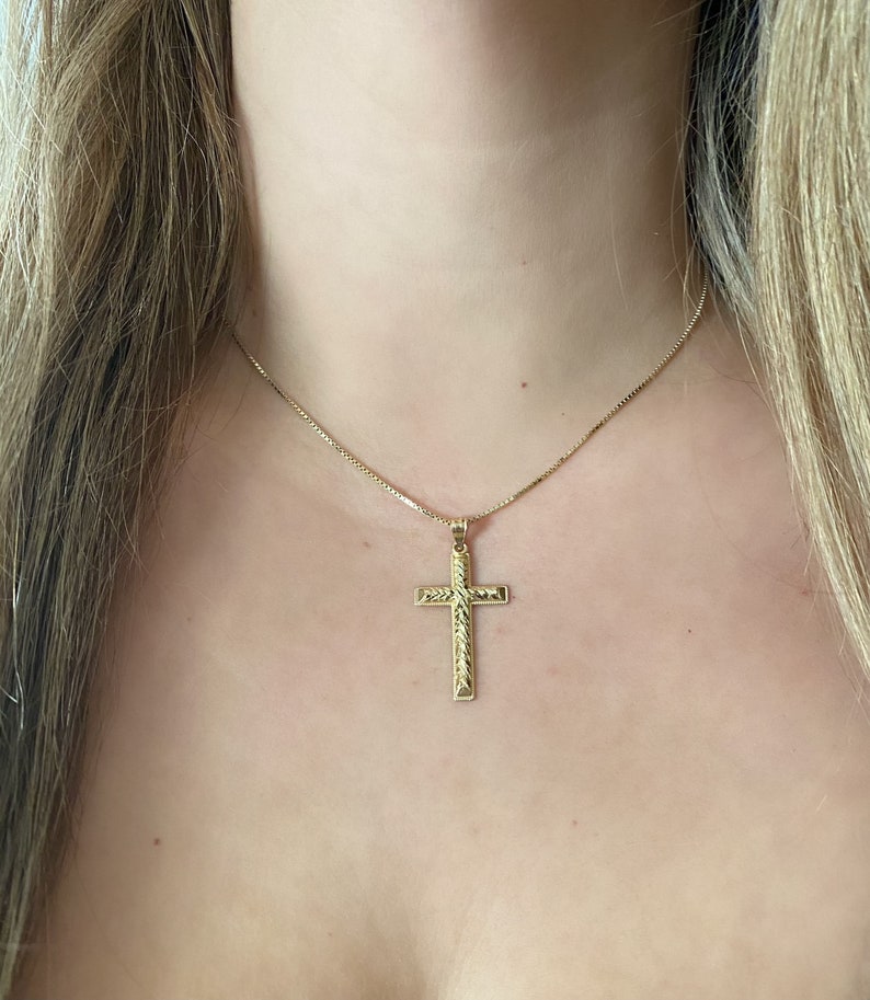 14k Timeless Cross Necklace. Unique Diamond Cut Gold Cross - Etsy