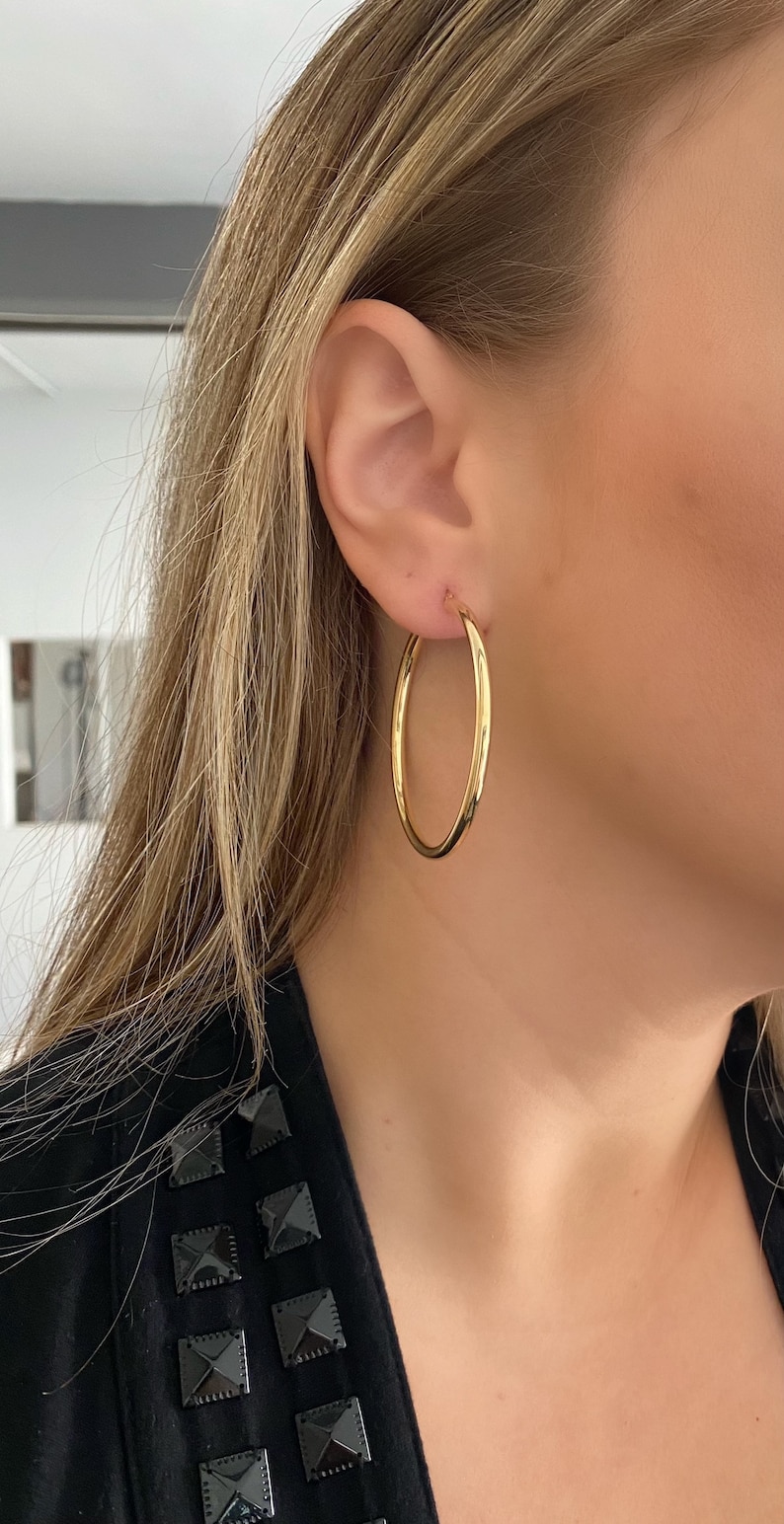 14k Gold 2 Inch Hoop Earrings. 2 Inch 3mm Yellow Gold Hoop - Etsy