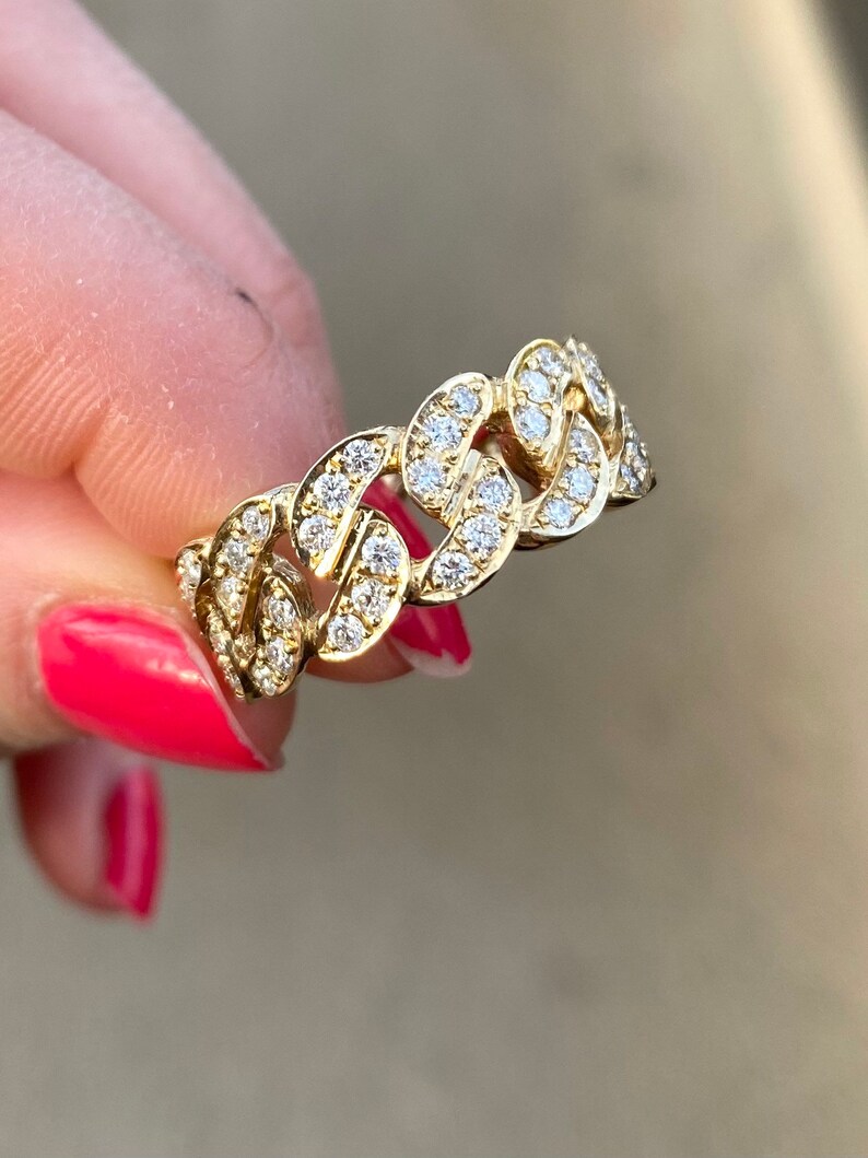 14k Miami Cuban Link Ring. 9mm Diamond Cuban Mens Band. Mens | Etsy