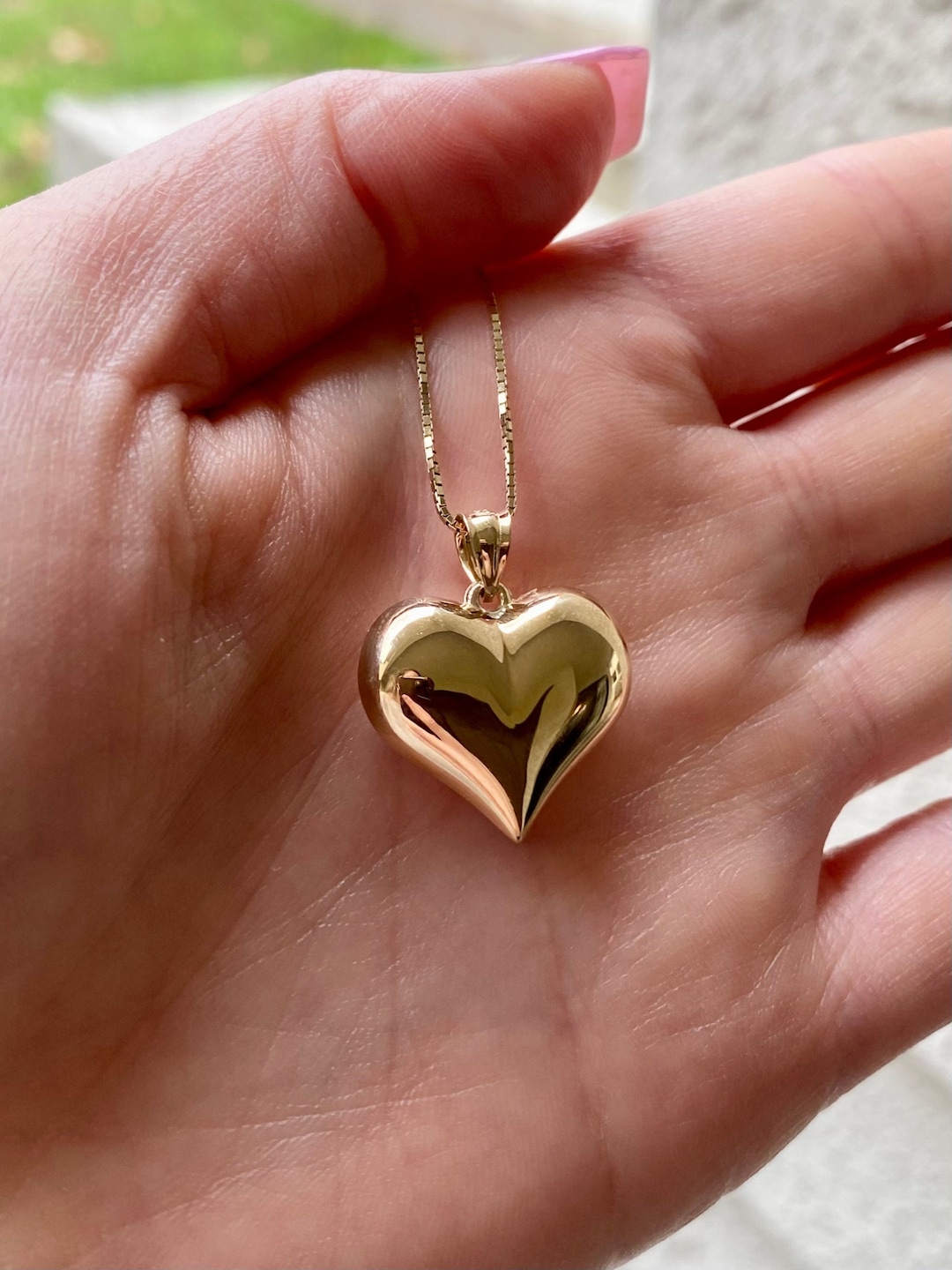 14k Beautiful Gold Heart Pendant. Puffy Heart Charm Pendant. Love ...