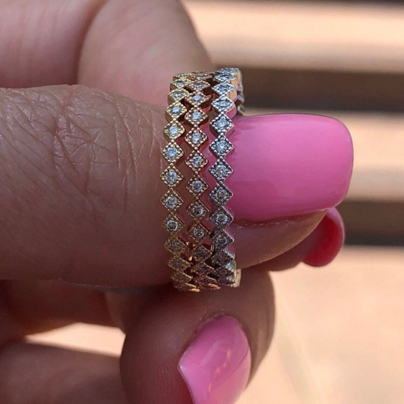 Tri-color Eternity Stackable Bands. Wedding Bands. Anniversary - Etsy