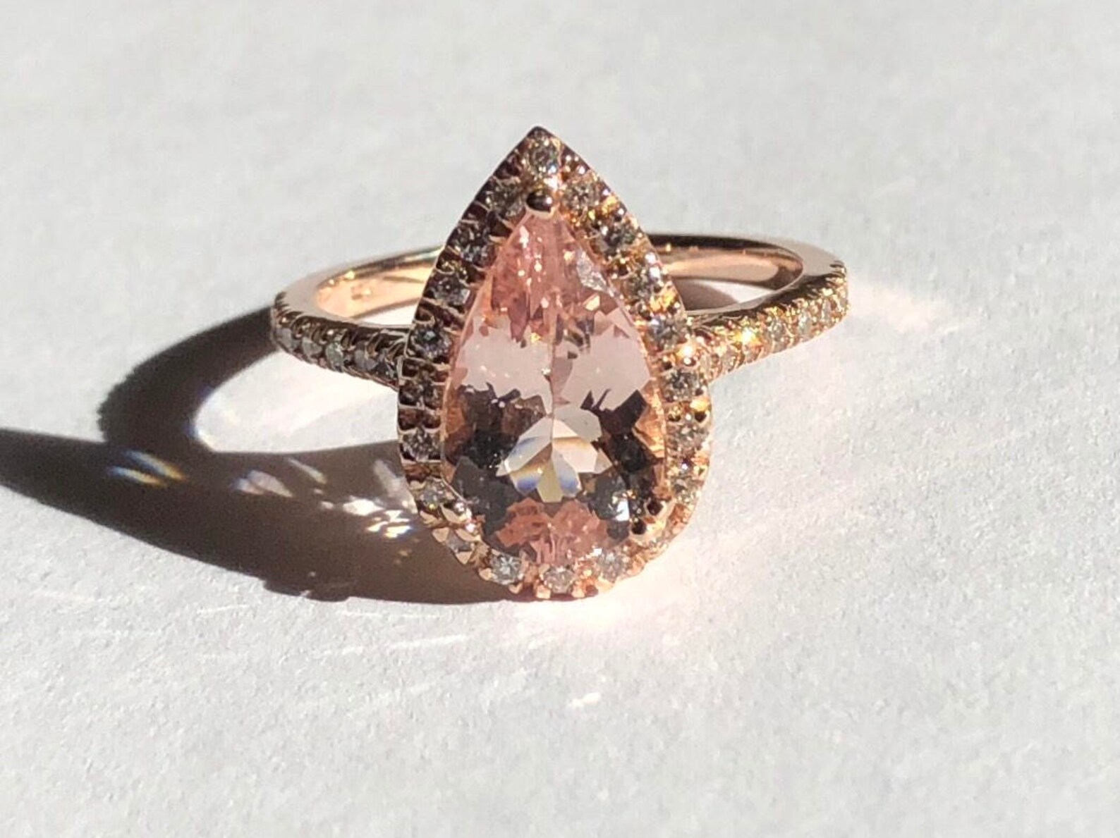Morganite Pear Shape Diamond Ring. Morganite Engagement Ring. - Etsy