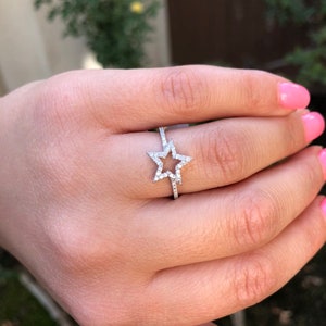 Star Design Diamond Ring. Stackable Star Diamond Ring. Anniversary Gift ...