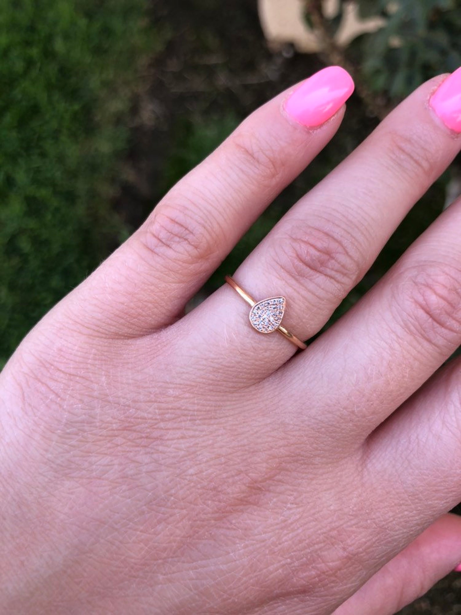 Pear Shape Pave Diamond Promise Ring. Cluster Diamond Pear | Etsy