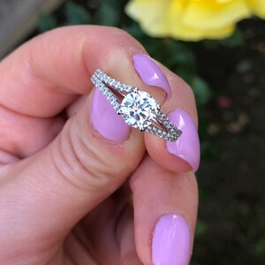 Unique Split Shank Diamond Engagement Ring. Moissanite Engagement Ring ...