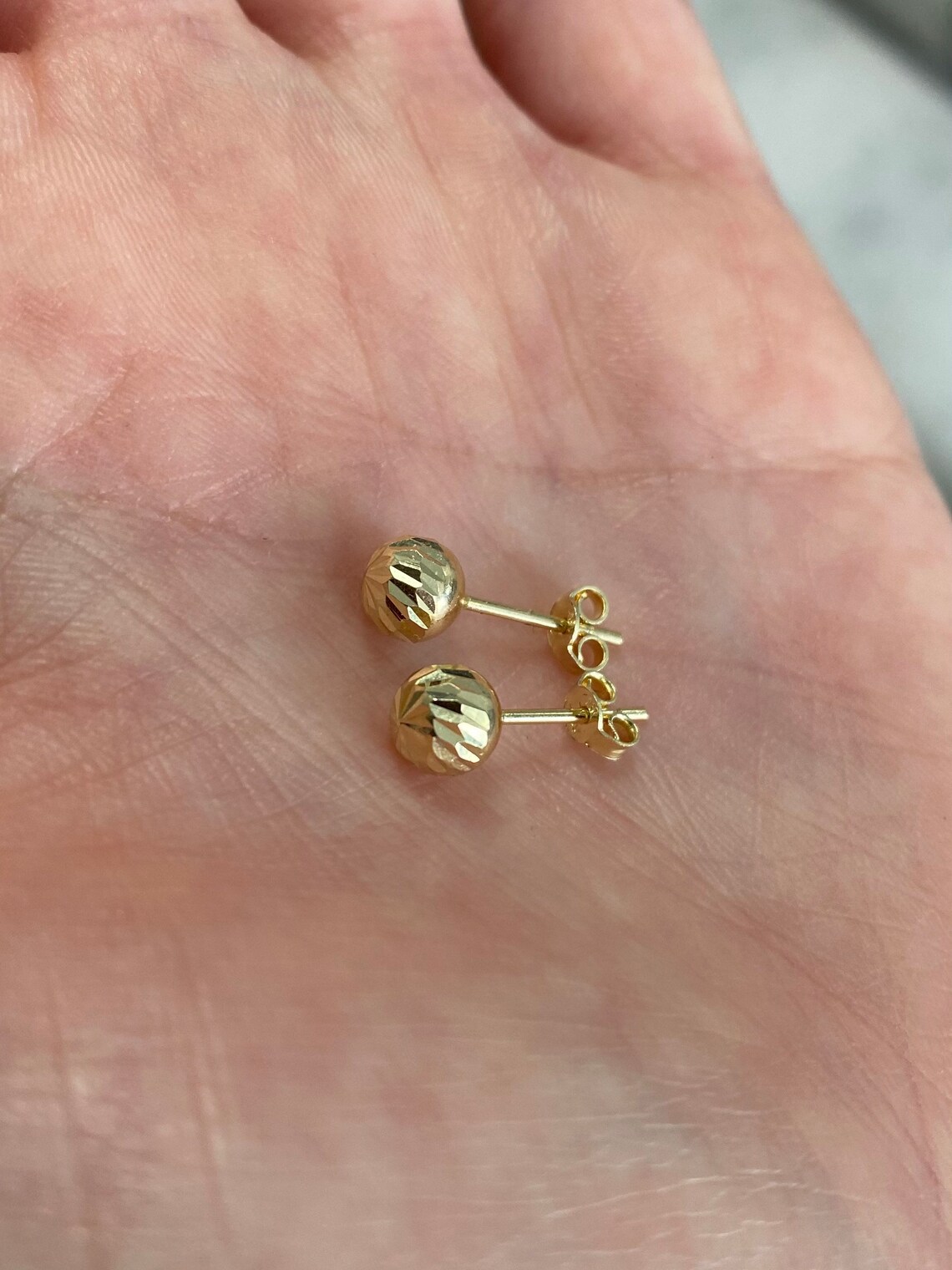 14k Solid Gold Stud Earrings. Diamond Cut Gold Stud earrings. | Etsy