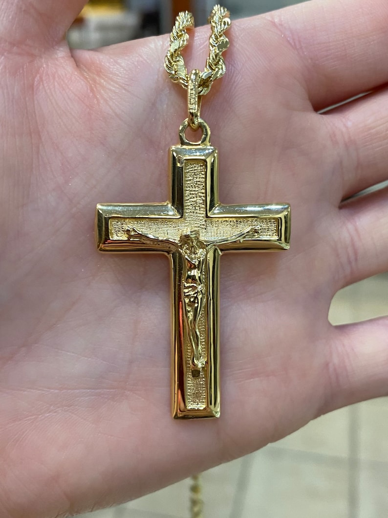 14k Italian Gold Mens Crucifix Cross Pendant. 14k Gold Mens Cross. 2 ...