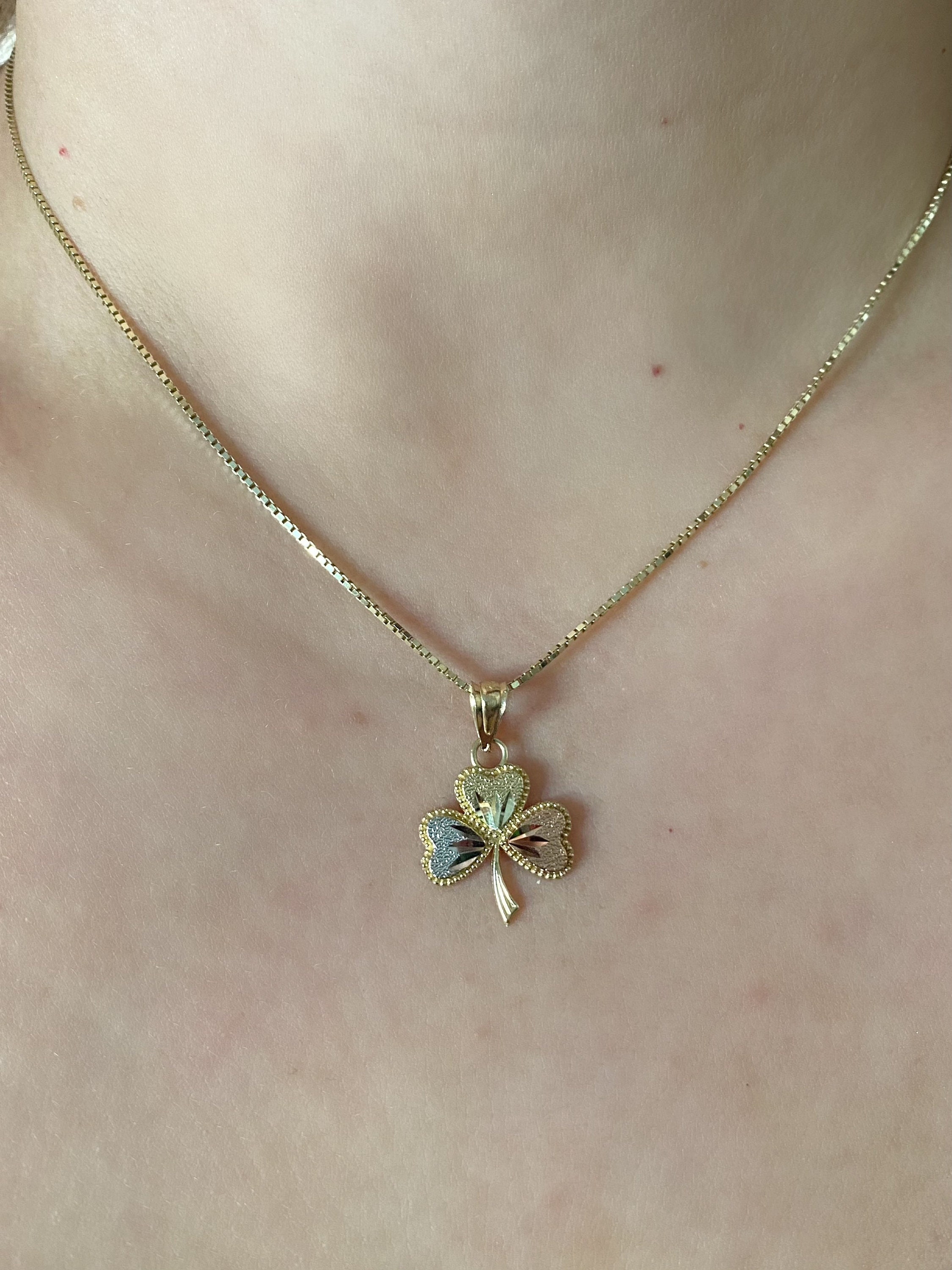 14k Tri-color 3-leaf Clover Pendant. Heart of Shamrock Lucky Clover ...