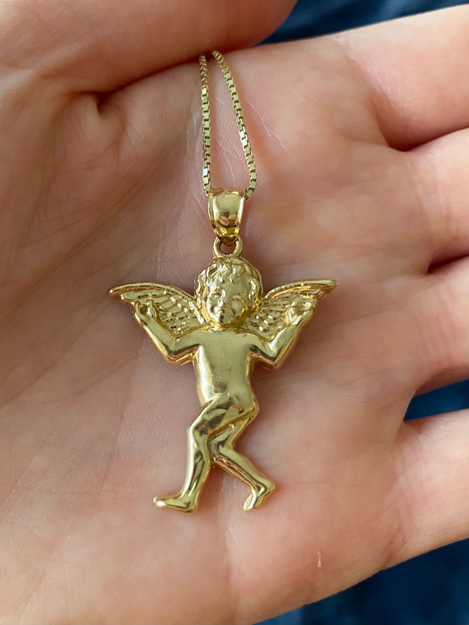 Guardian Angel Gold Pendant. 14k Real Gold Angel Pendant. | Etsy