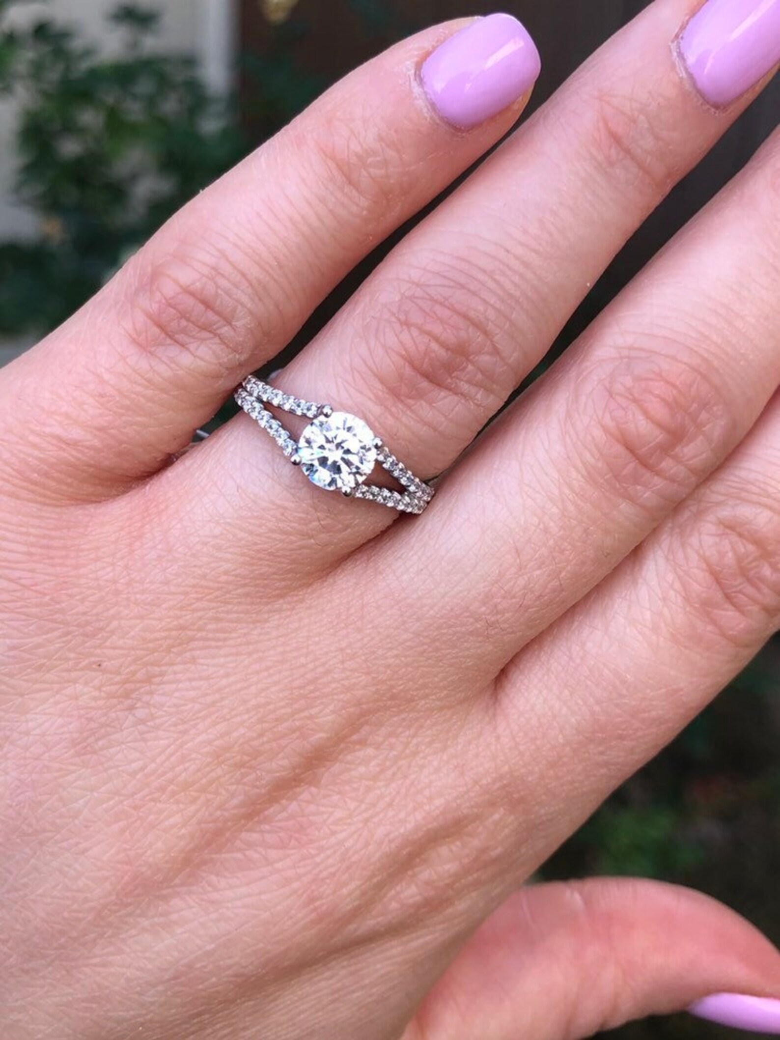 Unique Split Shank Diamond Engagement Ring. Moissanite Engagement Ring ...