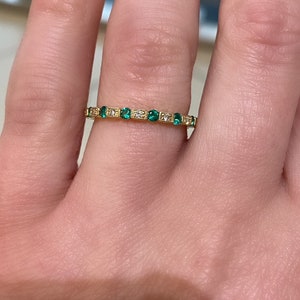 Art Deco Emerald Green and Diamond Band. Emerald Diamond Stackable Ring ...