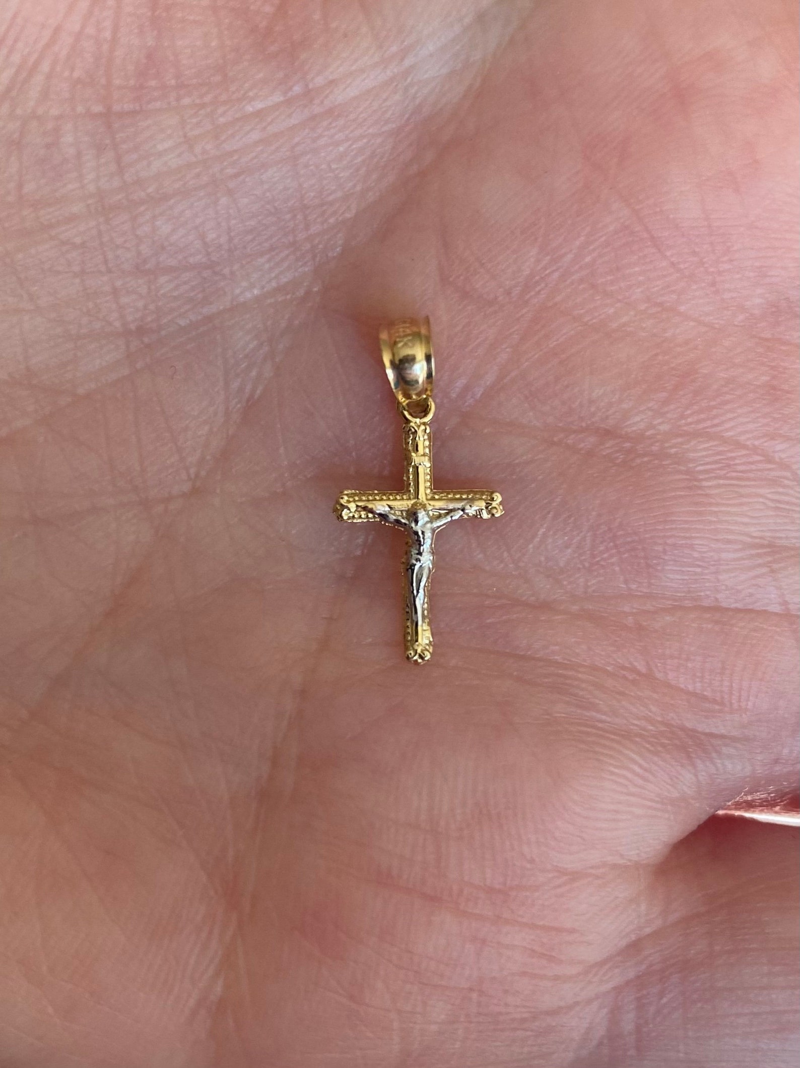 14k Dainty Two Tone Crucifix Pendant. Small Cute Crucifix. Baptism Gift ...