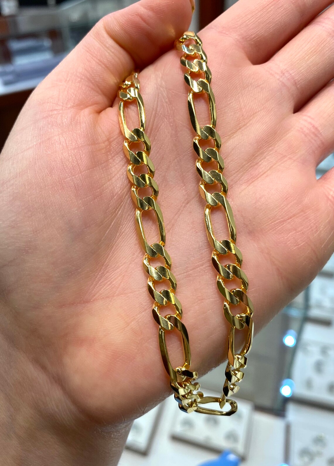 14k Solid Gold Diamond Cut Figaro Chain. 7mm Figaro Chain. | Etsy