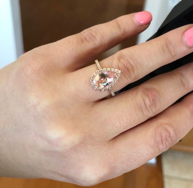 Morganite pear shape diamond ring. Morganite engagement ring. | Etsy