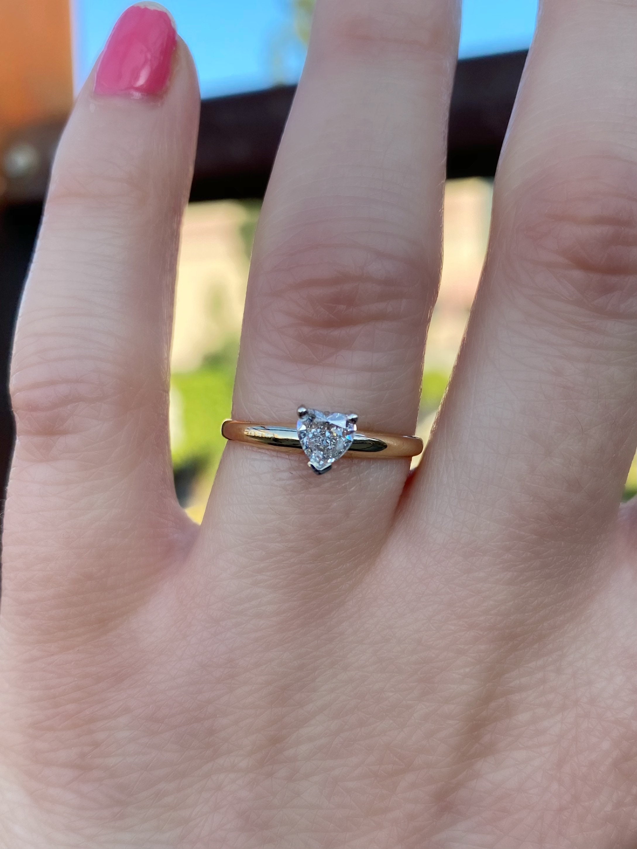 14k Heart Shape Diamond Solitaire Ring. 1/3 of a Carat Single | Etsy