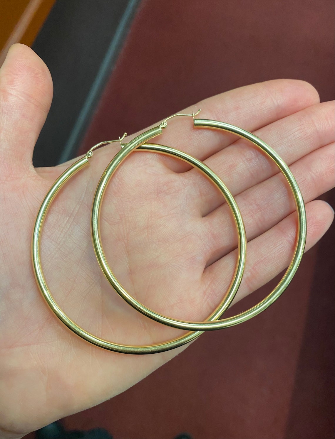 14k Solid 3 Inch Hoop Earrings. 3mm Real Gold Hoops. Timeless - Etsy