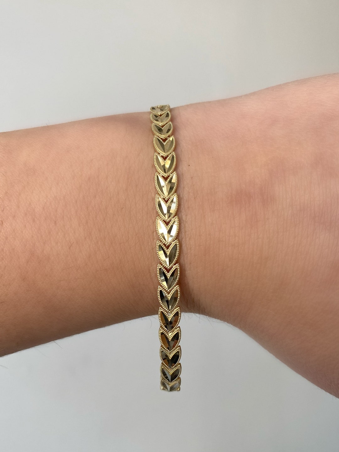 14k Gold Diamond Cut Leaf Bracelet. Athena Style Gold Bracelet. Greek ...