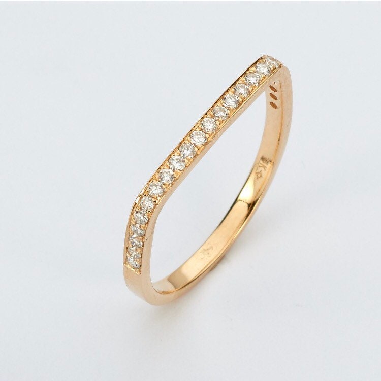 Square shape round diamond band. Wedding ring. Stackable | Etsy