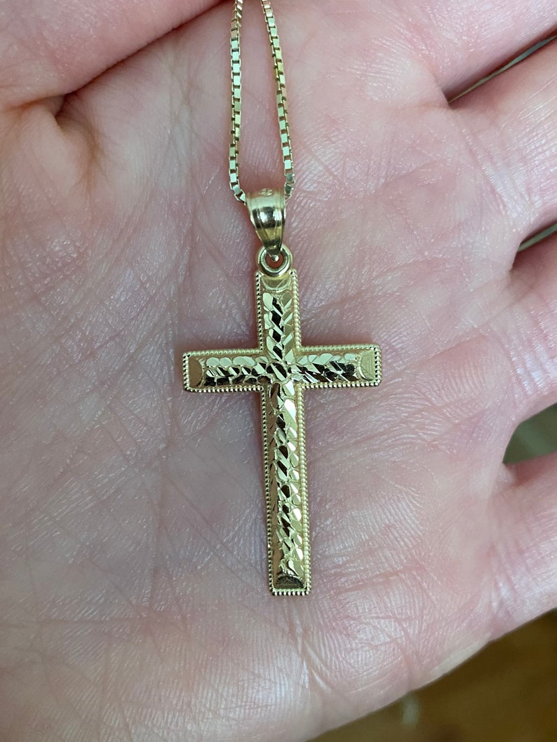 14k Timeless Cross Necklace. Unique Diamond Cut Gold Cross - Etsy