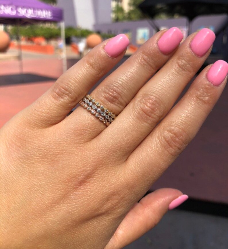 Art Deco Tri Color Diamond Bands. Stackable Bands. Anniversary | Etsy