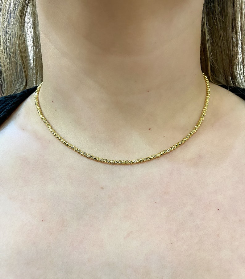 14k Moon Cut Chain. Beaded Diamond Cut Choker Chain. Shiny Gold ...