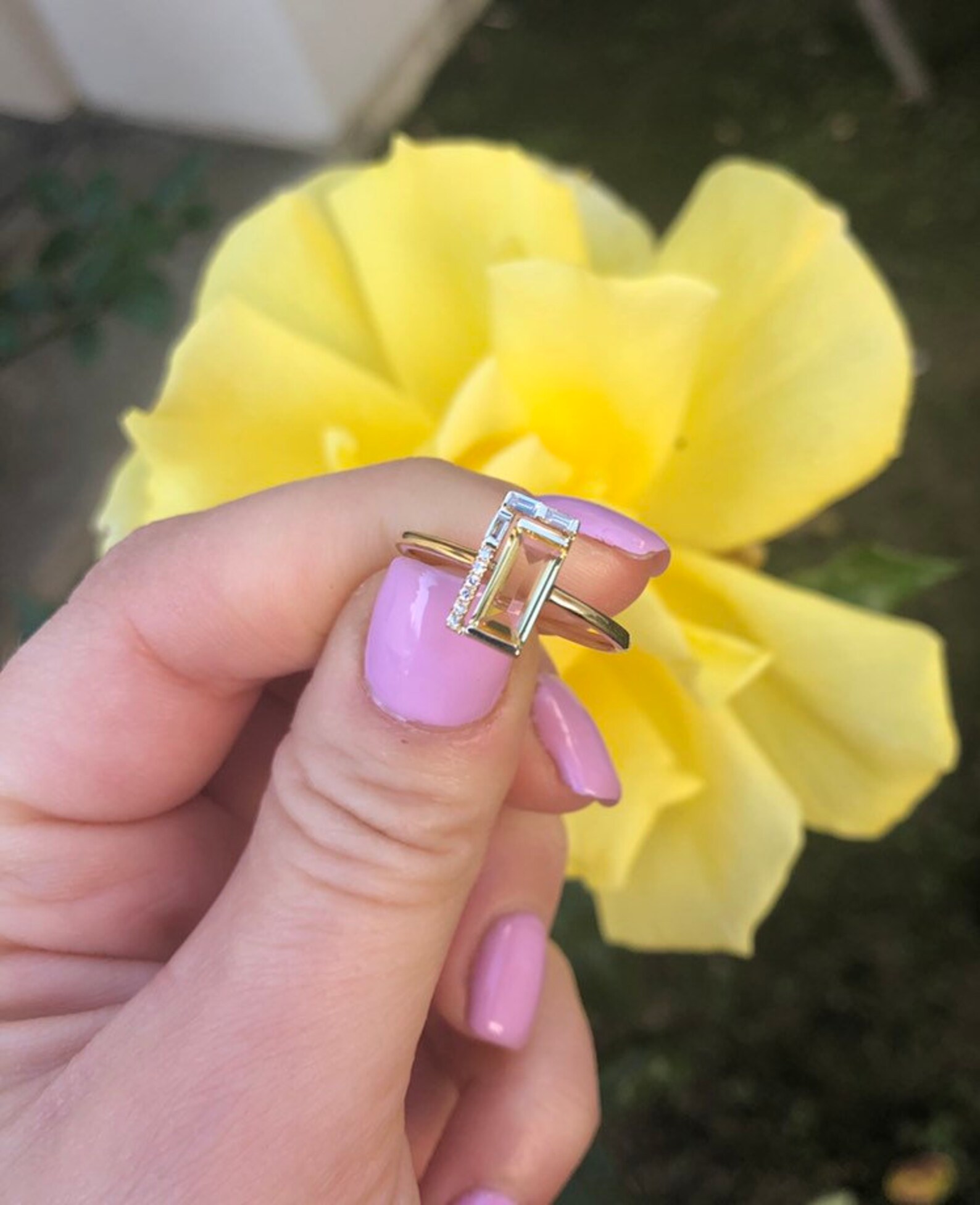 Rectangular Emerald Cut Yellow Topaz Diamond Ring. Statement - Etsy