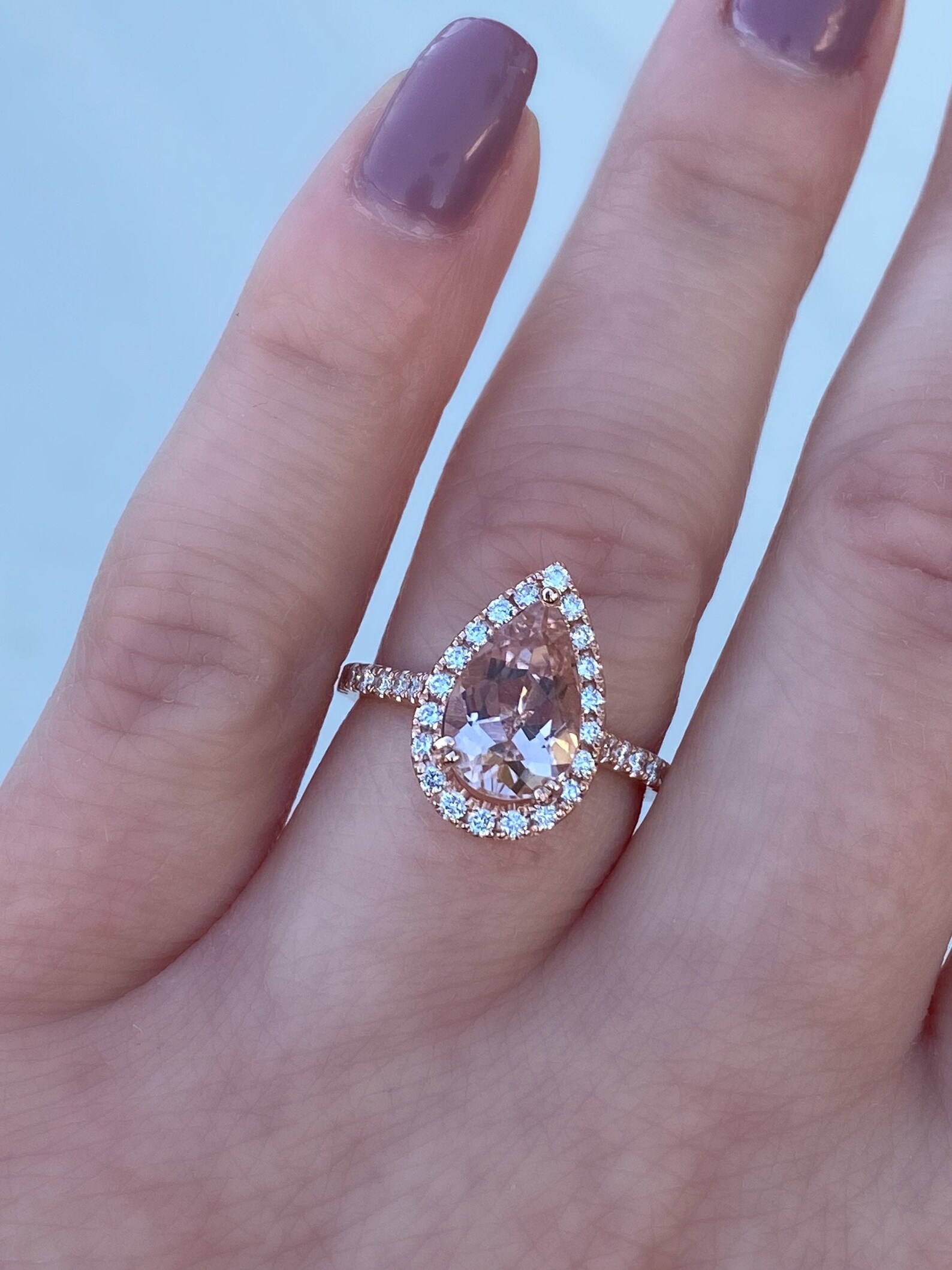 Morganite Pear Shape Diamond Ring. Morganite Engagement Ring. - Etsy