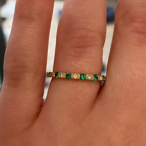 Art Deco Emerald Green and Diamond Band. Emerald Diamond Stackable Ring ...