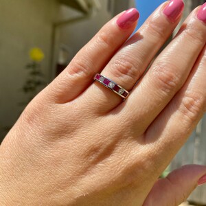 Ruby Channel Set Diamond Band. Ruby Princess Cut and Round Diamond ...