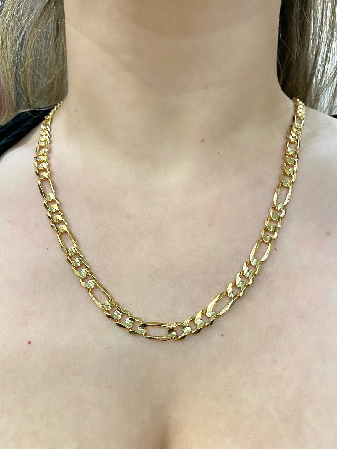 14k Solid Gold Diamond Cut Figaro Chain. 7mm Figaro Chain. | Etsy